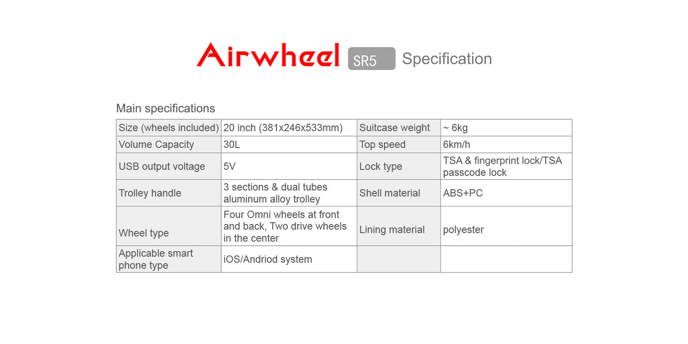 Airwheel SR5 Smart Luggage - Auto Follow and Anti-Lost Technology for ...